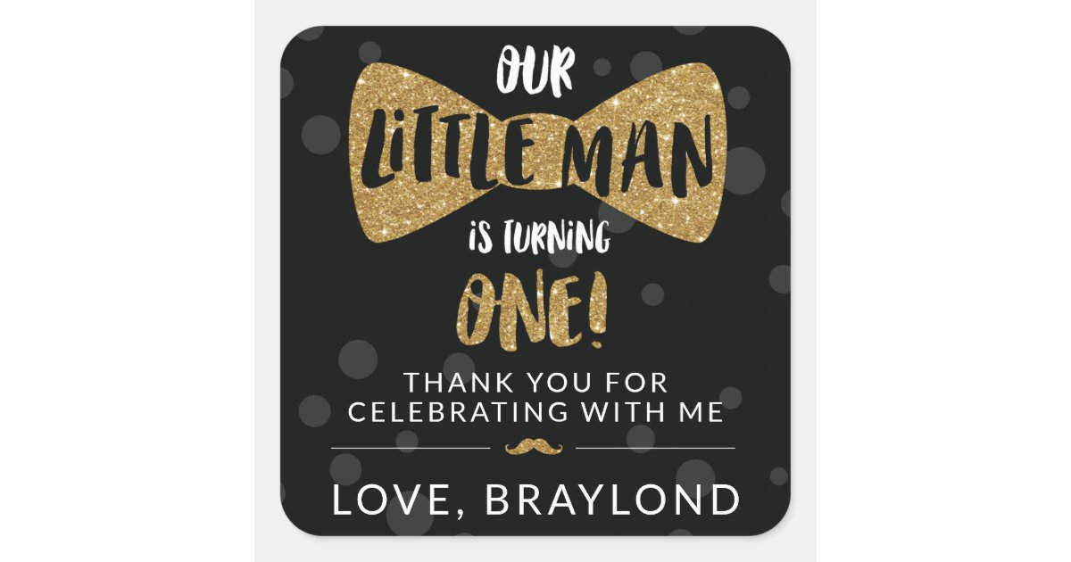 Little Man First Birthday Black and Gold Stickers | Zazzle