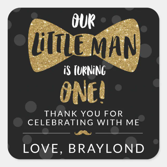 Little Man First Birthday Black and Gold Stickers | Zazzle