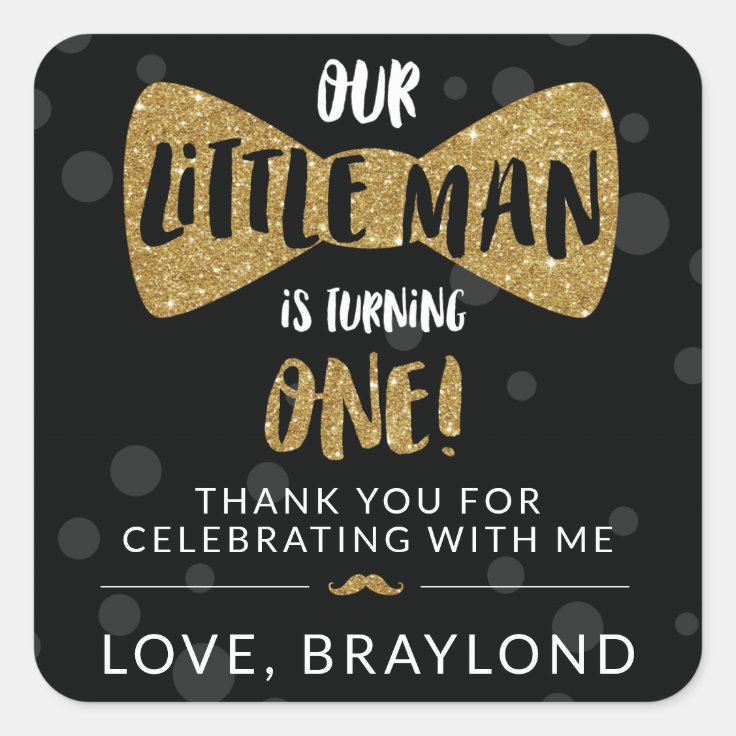 Little Man First Birthday Black and Gold Stickers | Zazzle
