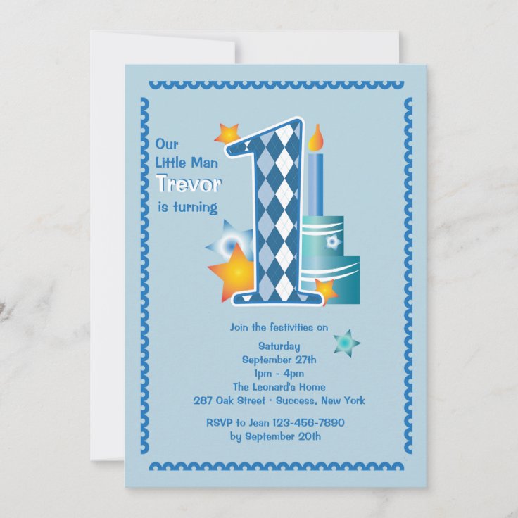 Little Man First Birthday Invitation | Zazzle