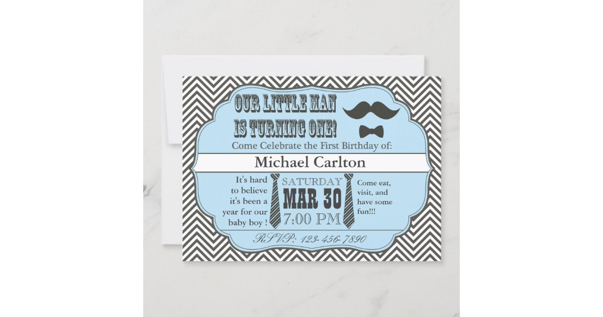 Little Man First Birthday Invitations | Zazzle