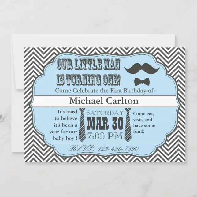 Little Man First Birthday Invitations | Zazzle
