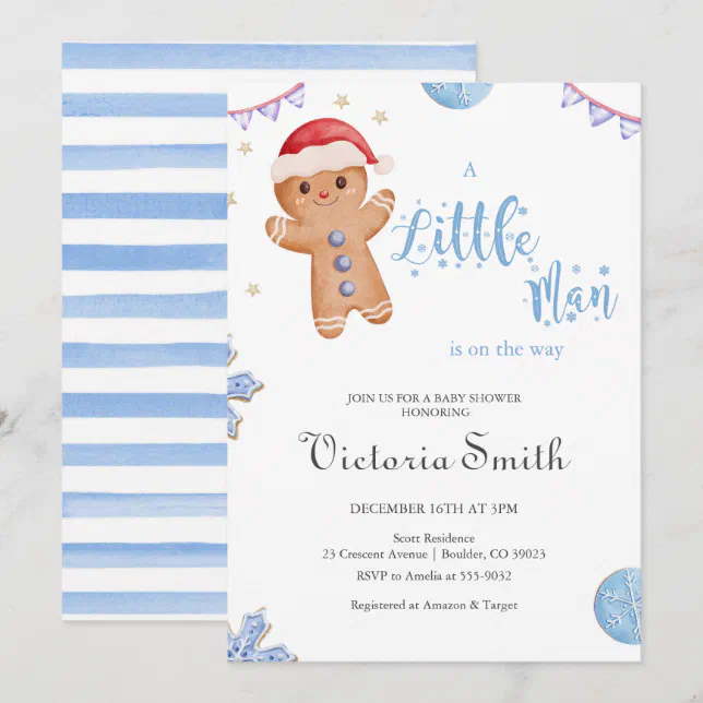 Little Man Gingerbread Christmas Boy Baby Shower Invitation | Zazzle