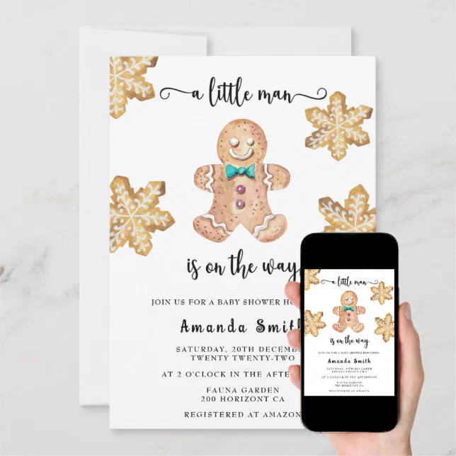 Little Man Gingerbread Man Christmas Baby Shower Invitation | Zazzle