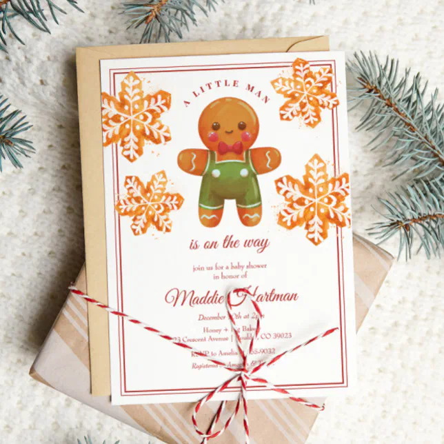 Little Man Gingerbread Man Christmas Baby Shower Invitation | Zazzle