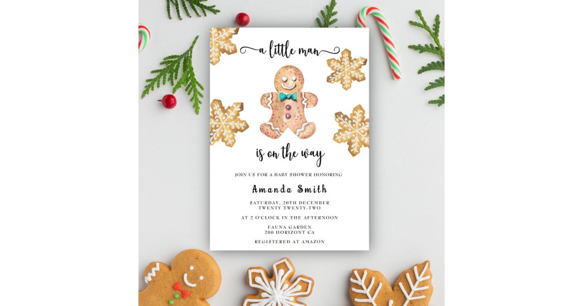 Little Man Gingerbread Man Christmas Baby Shower Invitation | Zazzle