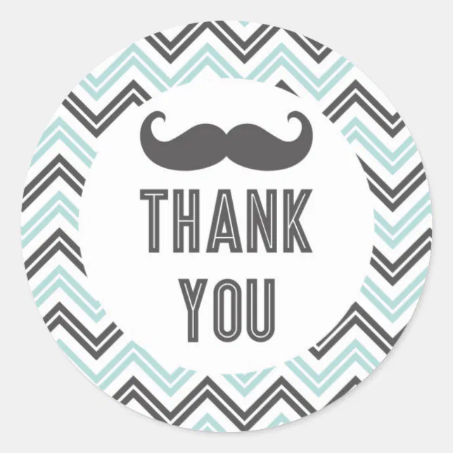 Little Man Mustache Chevron Thank You Sticker | Zazzle