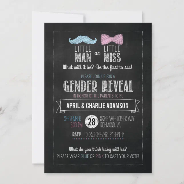 Little Man or Little Miss? Gender Reveal Invitation | Zazzle