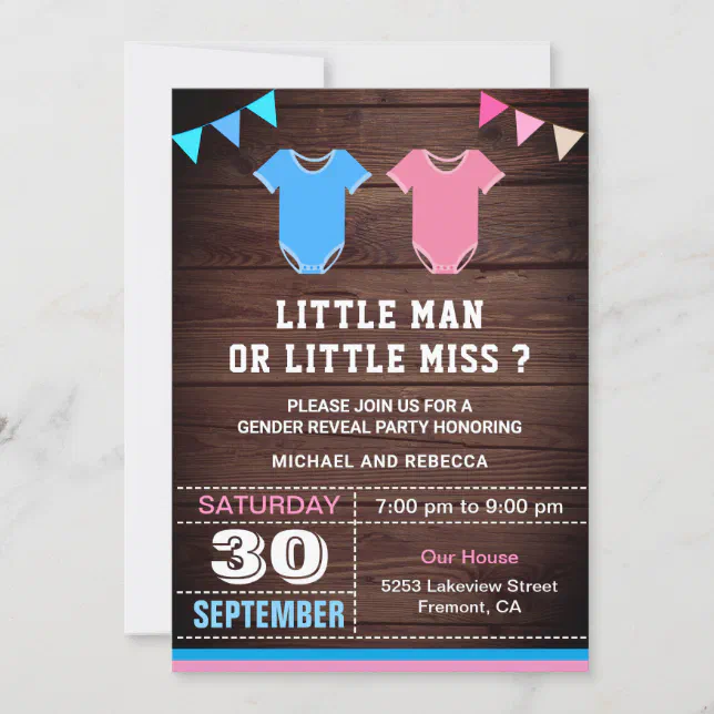 Little Man or Little Miss Gender Reveal Party Invitation | Zazzle
