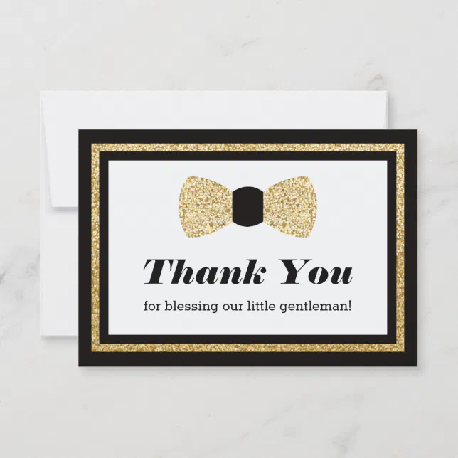 Little Man Thank You Card, Black Faux Glitter | Zazzle