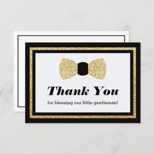 Little Man Thank You Card, Black Faux Glitter | Zazzle
