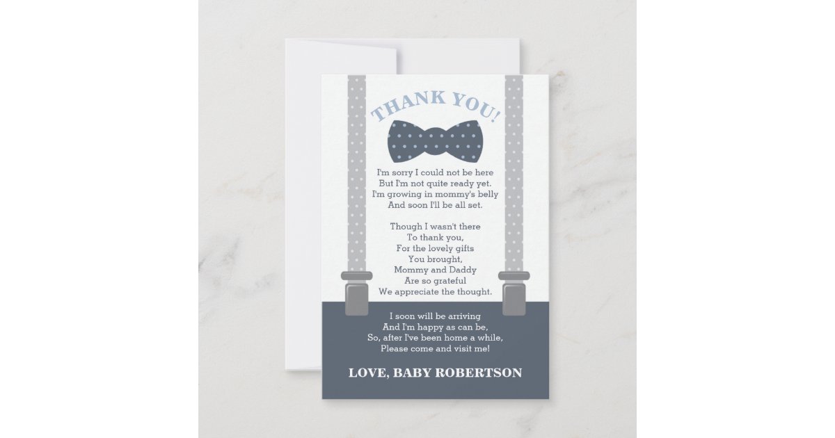 Little Man Thank You Card, Blue, Gray | Zazzle