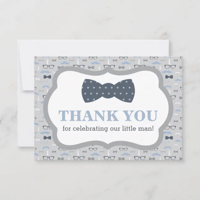 Little Man Thank You Card, Bow Tie, Blue, Gray | Zazzle