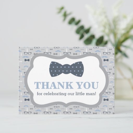Little Man Thank You Card, Bow Tie, Blue, Gray | Zazzle