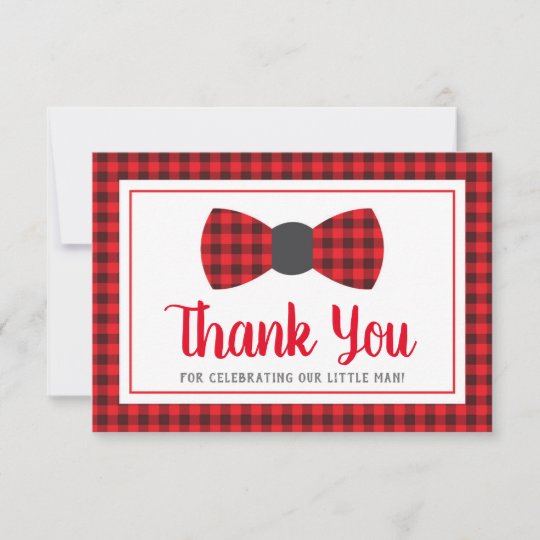 Little Man Thank You Card, Bow Tie, Buffalo Plaid Invitation | Zazzle.com