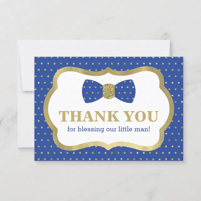 Little Man Thank You Card, Royal Blue, Gold | Zazzle