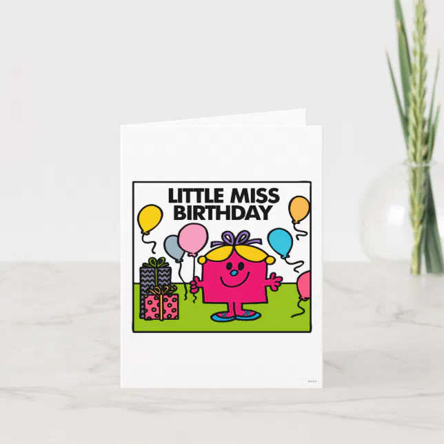 Little Miss Birthday | Presents & Balloons Card | Zazzle