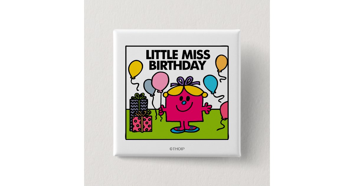 Little Miss Birthday | Presents & Balloons Pinback Button | Zazzle