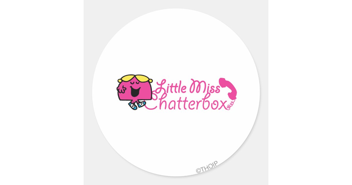 Little Miss Chatterbox | Telephone Cord Lettering Classic Round Sticker ...