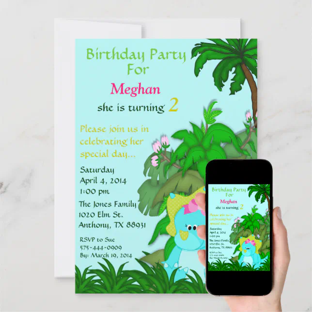 Little Miss Dino Birthday Invitation | Zazzle