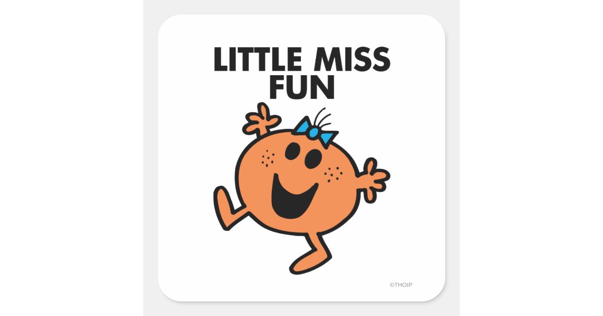 Little Miss Fun Waving Joyously Square Sticker | Zazzle
