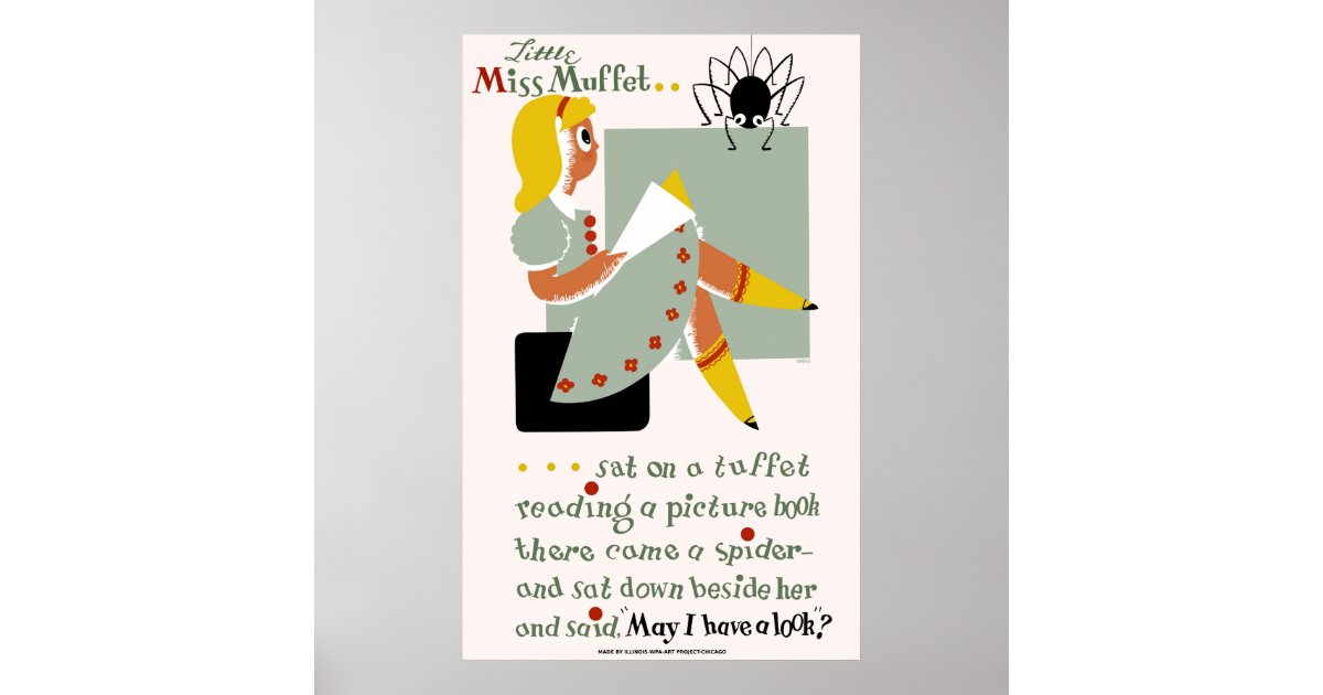Little Miss Muffet. 1940 poster promoting reading | Zazzle