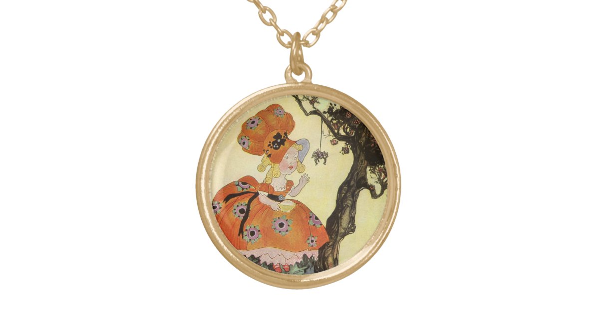 Little Miss Muffet & Spider, Vintage Mother Goose Gold Plated Necklace ...