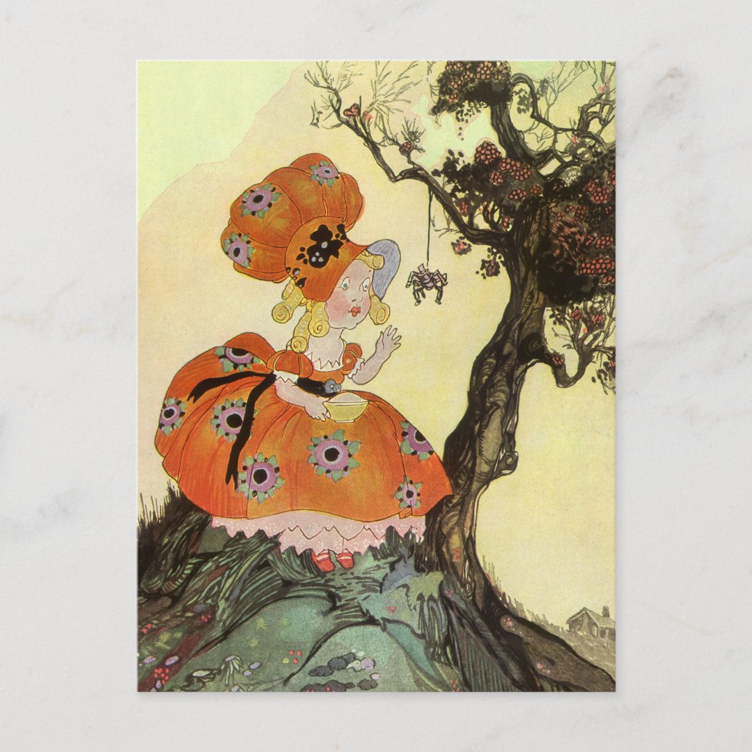 Little Miss Muffet & Spider, Vintage Mother Goose Postcard | Zazzle