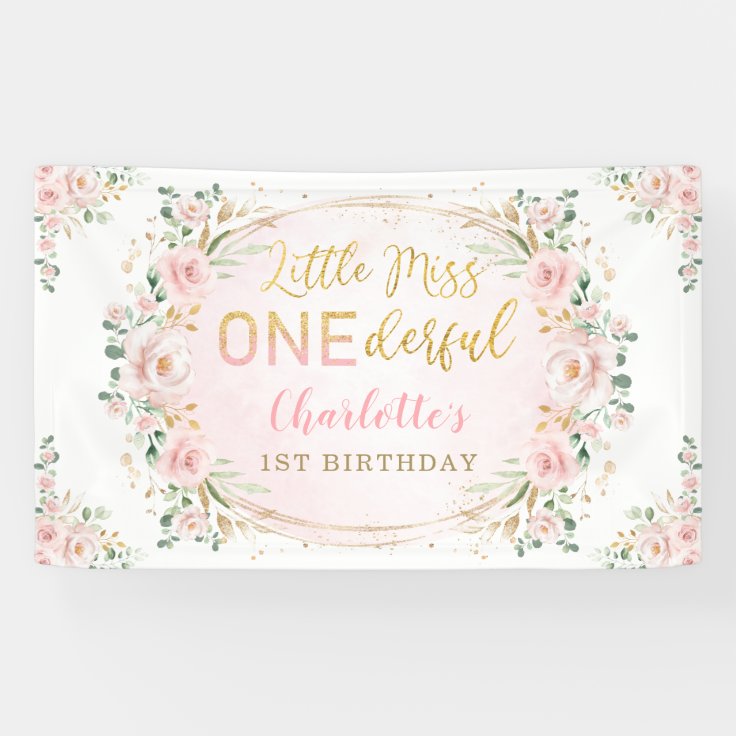 Little Miss ONEderful Birthday Blush Gold Floral Banner | Zazzle