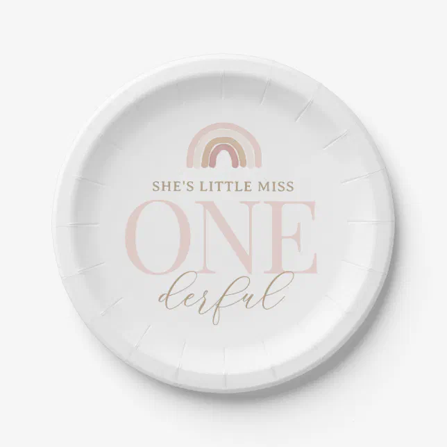 Little Miss Onederful Boho Rainbow Birthday Paper Plates | Zazzle