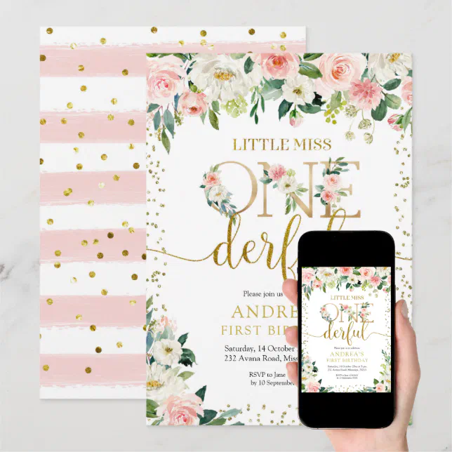 Little Miss Onederful Pink Floral Invitation | Zazzle