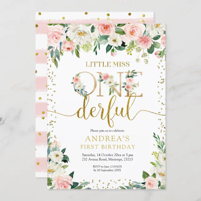 Little Miss Onederful Pink Floral Invitation | Zazzle