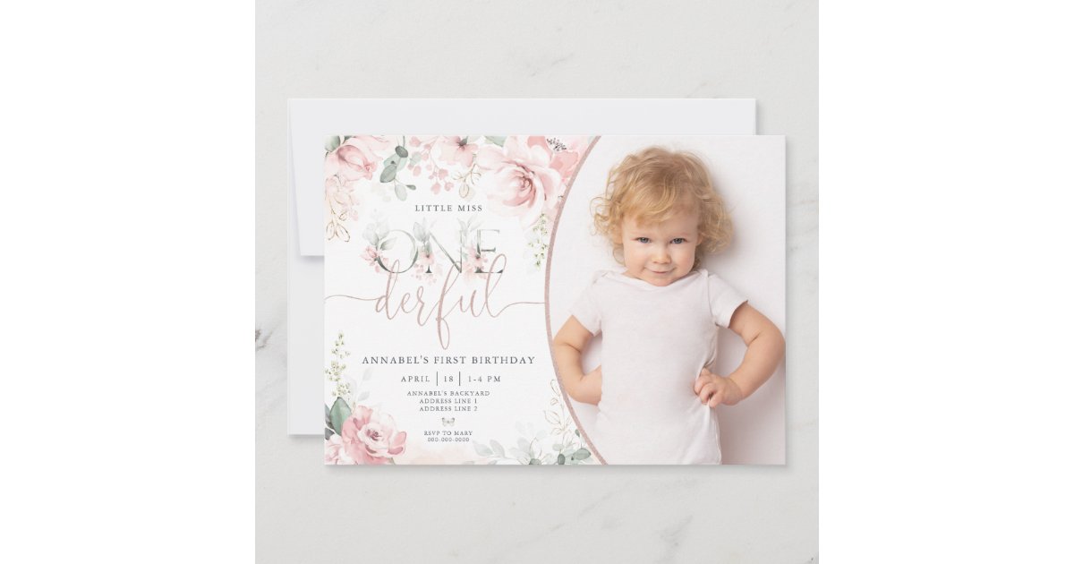 Little Miss Onederful Pink Floral Invitation | Zazzle