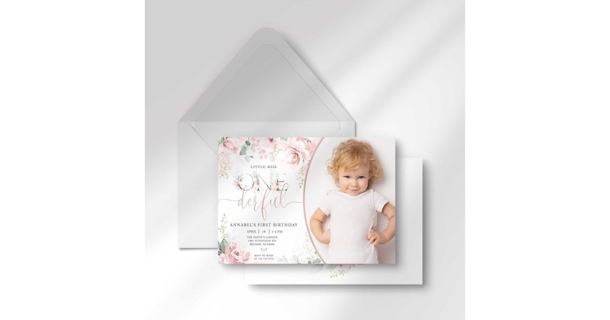 Little Miss Onederful Pink Floral Invitation | Zazzle