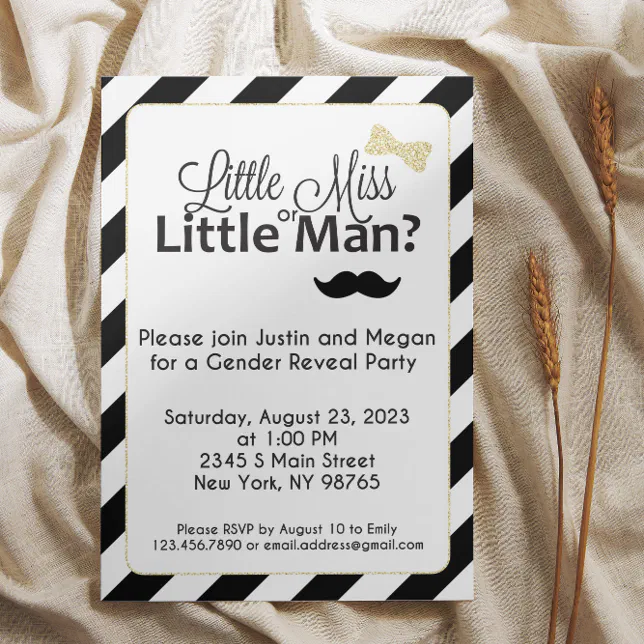 Little Miss or Little Man Gender Reveal Invitation | Zazzle
