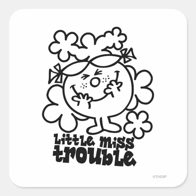 Little Miss Trouble | Black & White Square Sticker | Zazzle