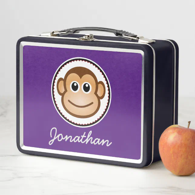 Little Monkey Personalized Child Name Cartoon Metal Lunch Box | Zazzle