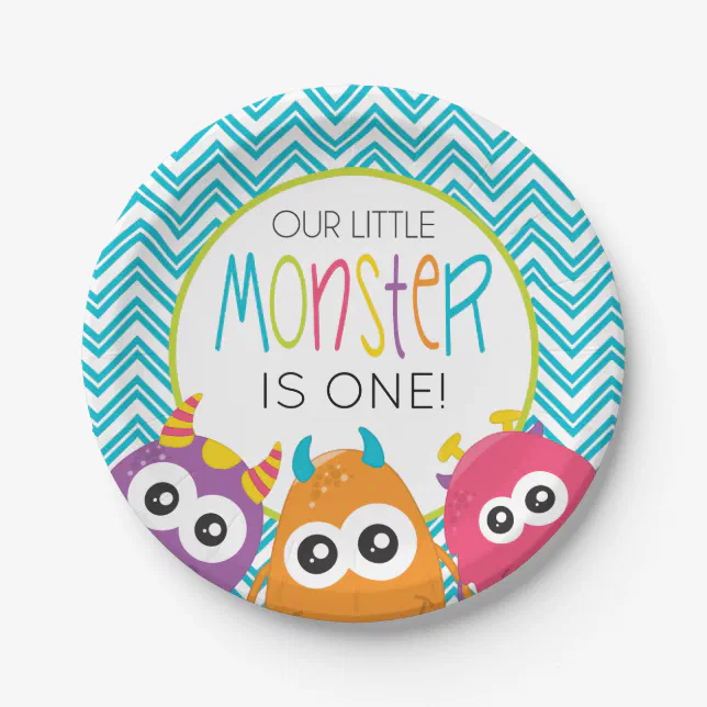Little Monster First Birthday Party Plates | Zazzle