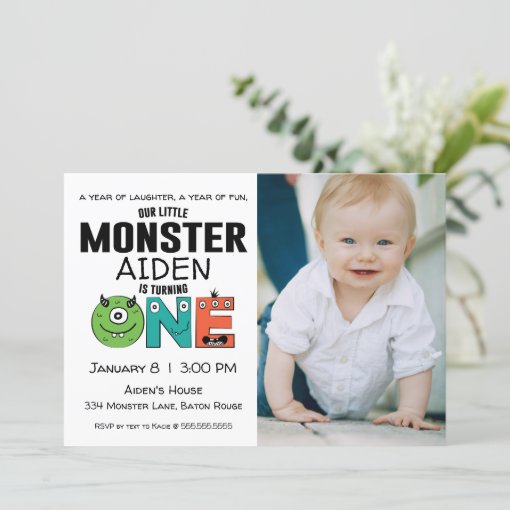 Little Monster First Birthday Photo Invitation | Zazzle