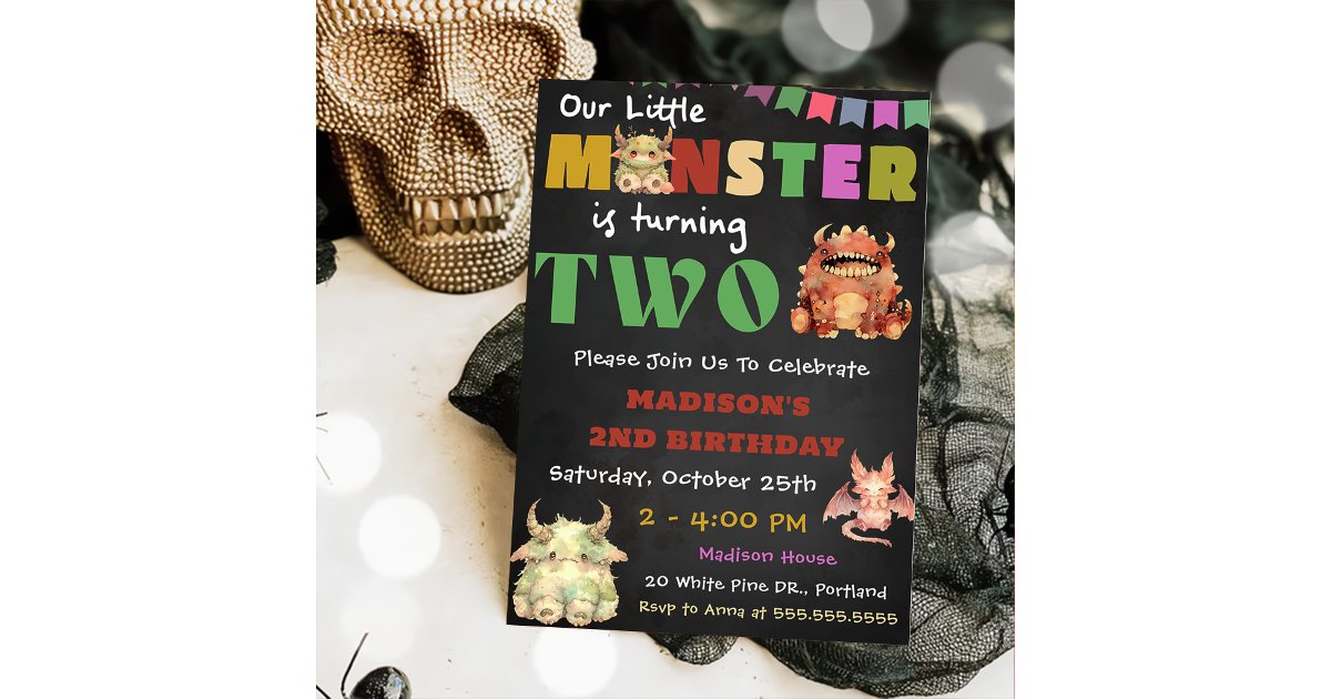 Little Monster Themed 2nd Birthday Party Invitation | Zazzle