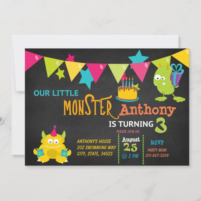 Little Monster Turning 3 Birthday Invitation | Zazzle.com