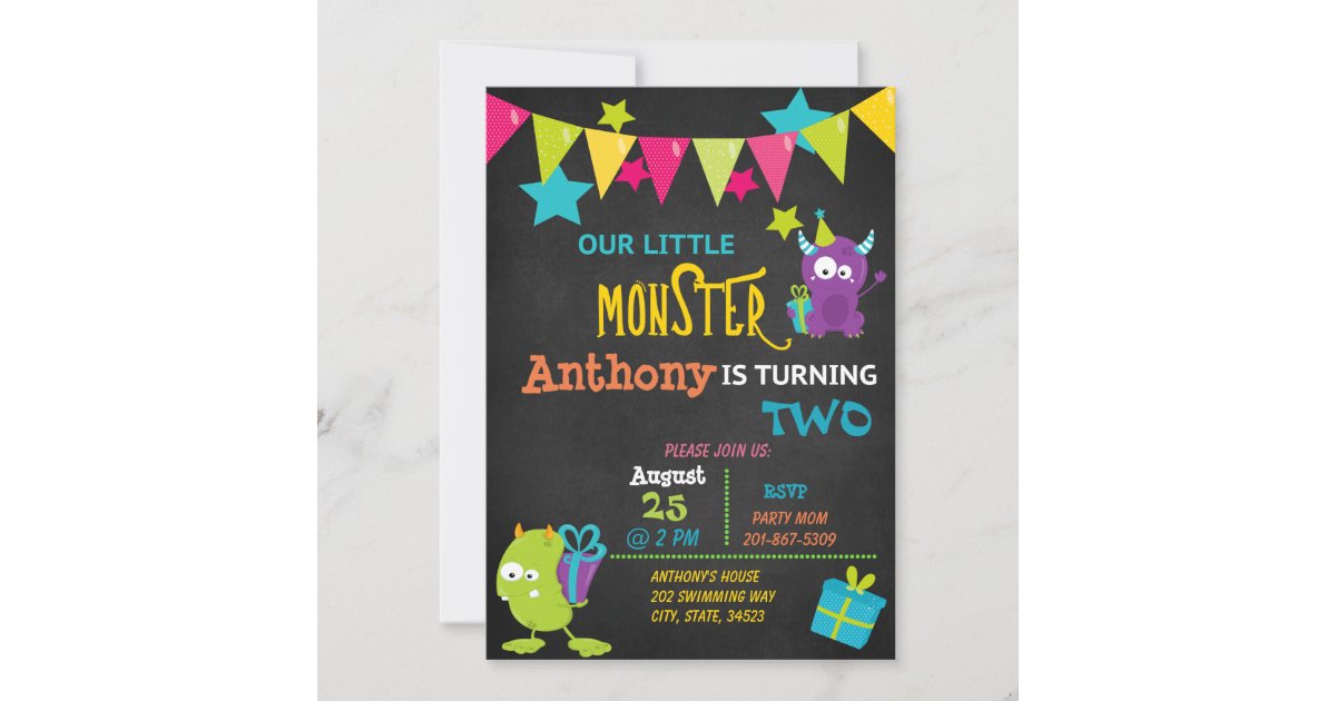 Little Monster Turning Two Birthday Invitation | Zazzle