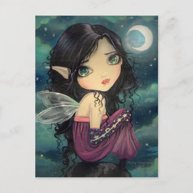 Little Moon Gothic Big-Eye Fairy Art Postcard | Zazzle