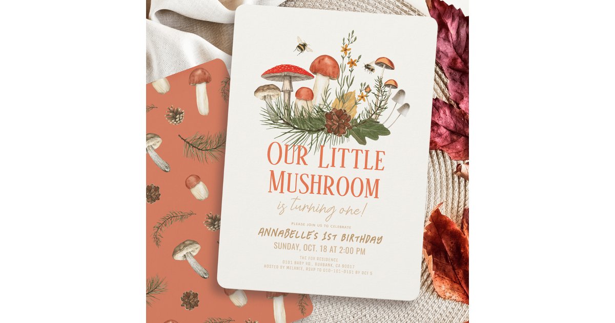 Little Mushroom Fall Autumn 1st Birthday Invitation | Zazzle