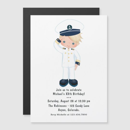 Little Navy Boy Nautical Birthday Party Magnetic Invitation | Zazzle.com