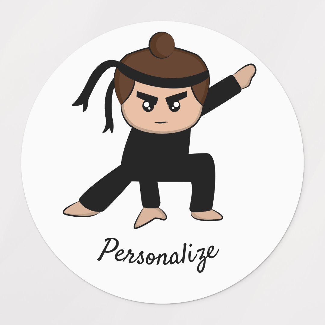 Little Ninja Boy Warrior Adhesive Stick On Kids' Labels | Zazzle