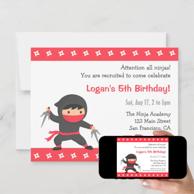 Little Ninja Kids Birthday Party Invitations | Zazzle