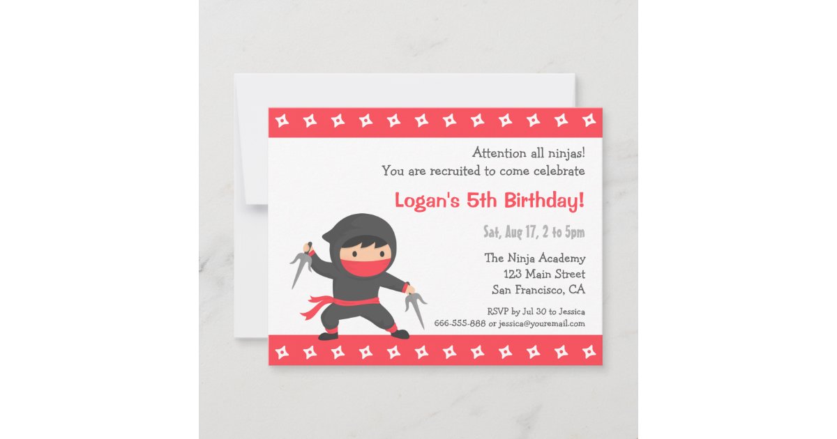Little Ninja Kids Birthday Party Invitations | Zazzle
