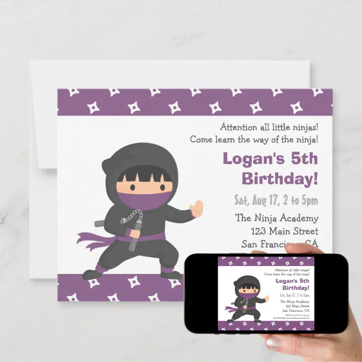 Little Ninja Kids Birthday Party Invitations | Zazzle