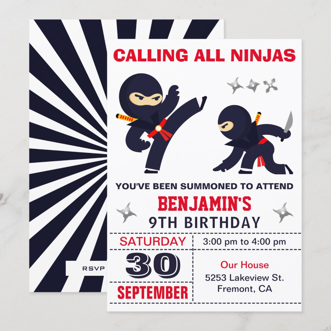 Little Ninja Warrior Kids Birthday Party Invitation | Zazzle
